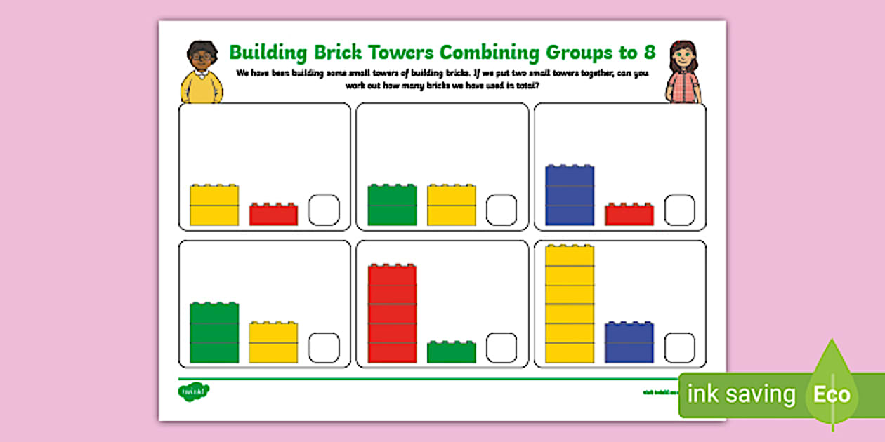 👉 Building Brick Towers Combining Groups to 8 Worksheet