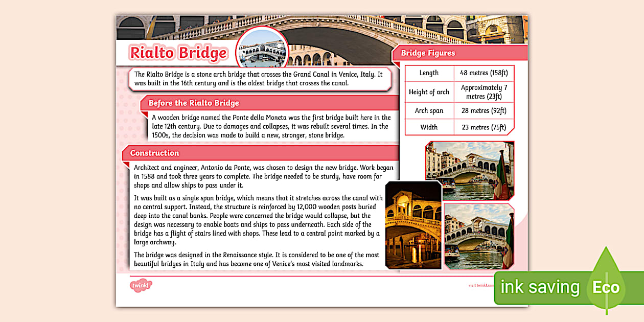 Rialto Bridge Fact File - KS2 (teacher made) - Twinkl