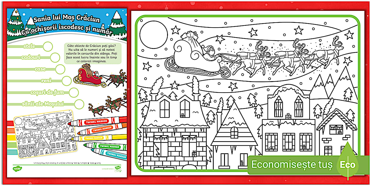 Sania lui Moș Crăciun - Desen și fișă de activitate | Twinkl