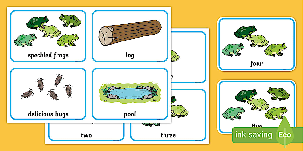 Five Little Speckled Frogs Nursery Rhyme Flashcards - Twinkl