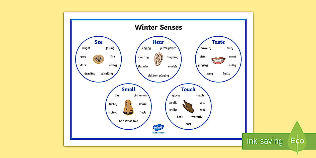 Cursive Winter Senses Word Mat (teacher made) - Twinkl