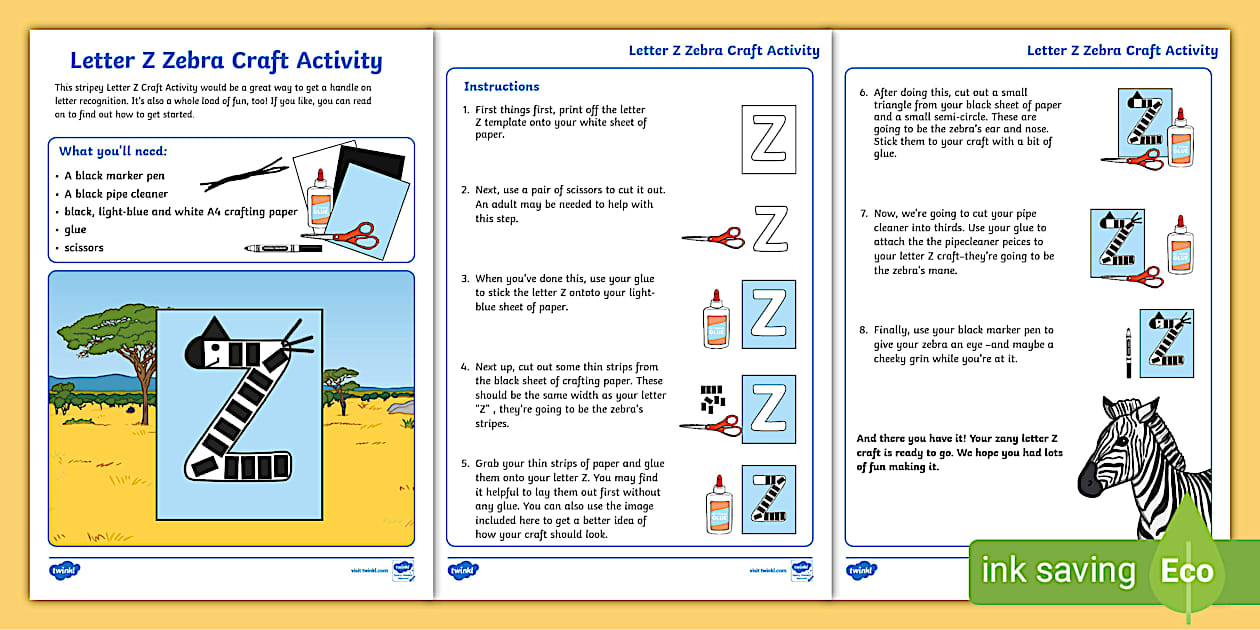 Letter Z Zebra Craft Template (teacher made) - Twinkl