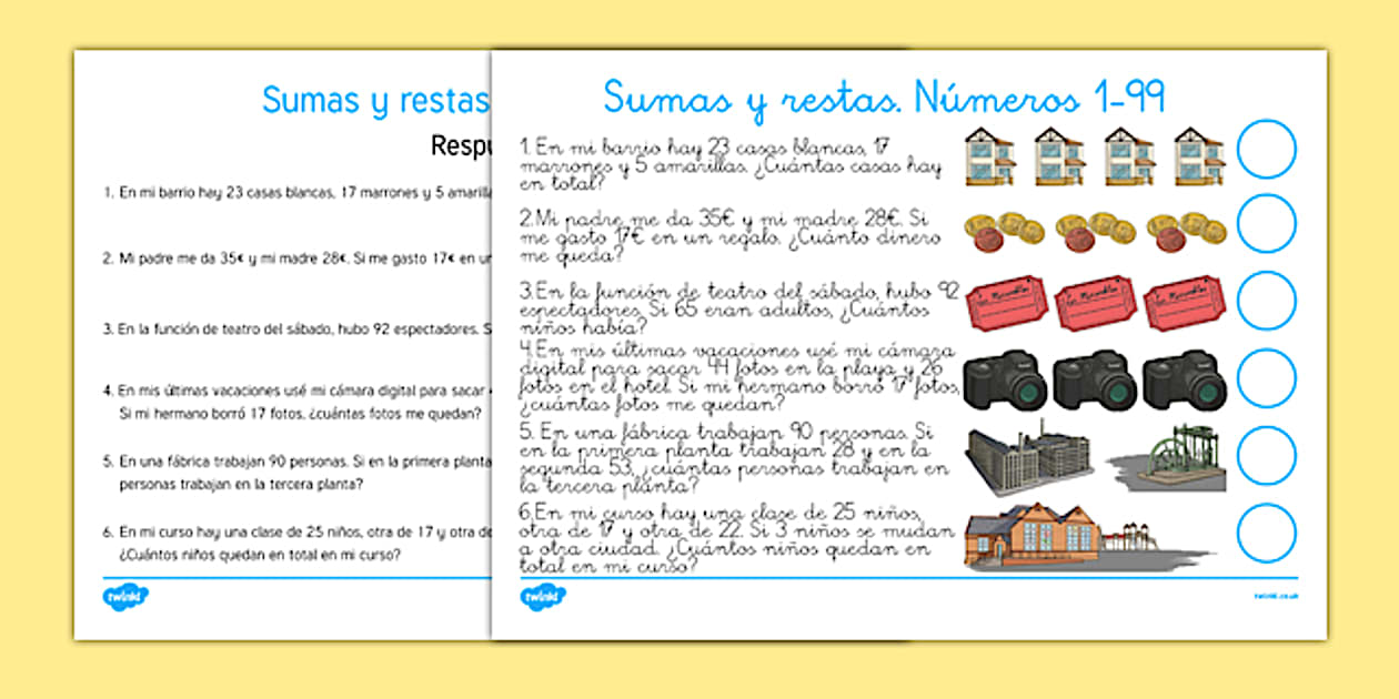 Problemas con sumas y restas 1-99 | Twinkl (teacher made)