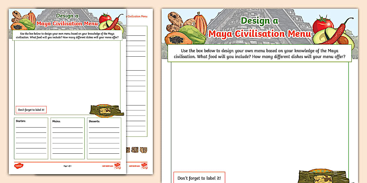Design a Maya Civilisation Menu Worksheet (teacher made)