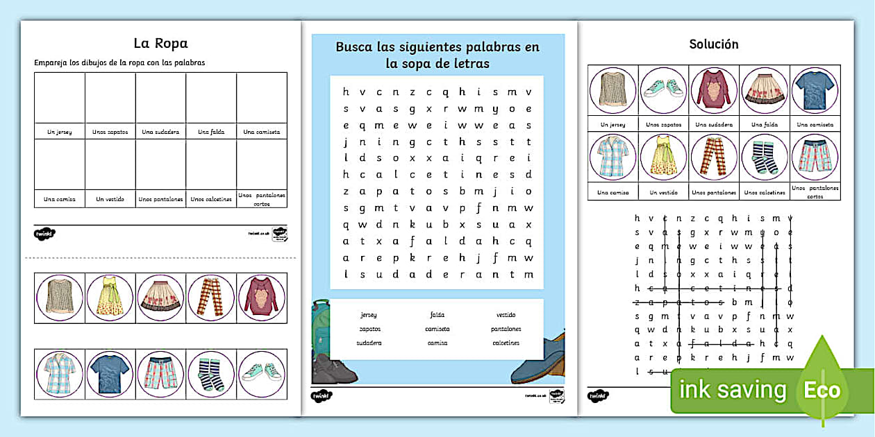 Spanish Clothes 3 Worksheet / Worksheet, worksheet - Twinkl