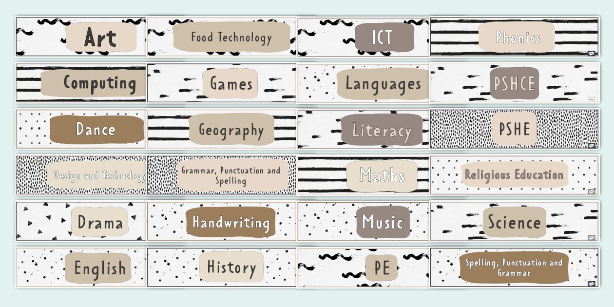 Neutral Tones Subject Display Banners Pack (teacher made)