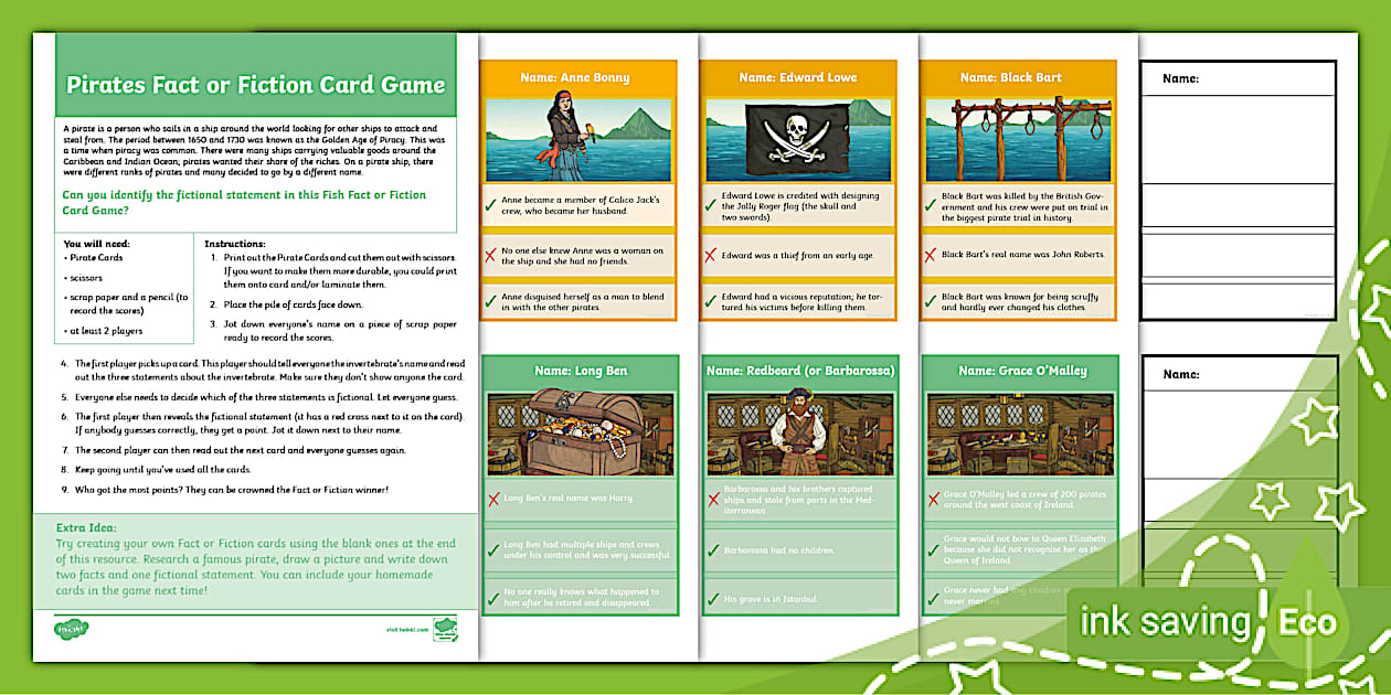 Pirates Fact or Fiction Card Game (teacher made) - Twinkl