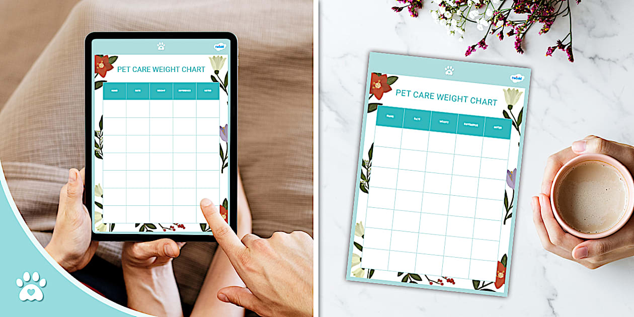 Pet Care Weight Chart - Tracker - Vet - Pet Care - Pets