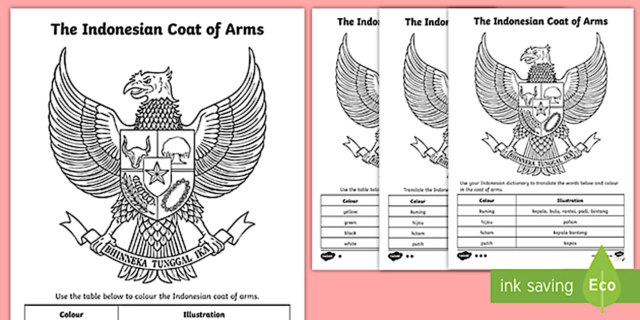 Indonesian Coat of Arms Read and Colour Differentiated Worksheet