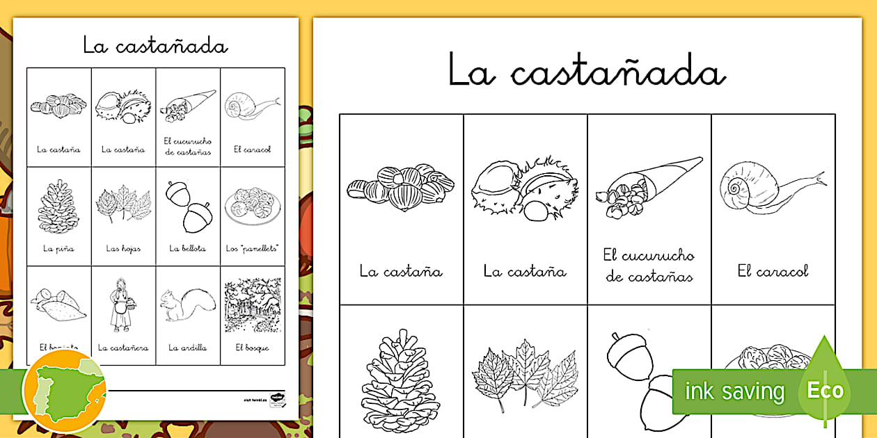 La castañada Hojas de colorear de vocabulario - Twinkl