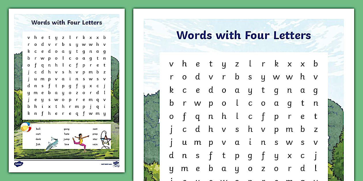 Words with Four Letters Word Search (teacher made) - Twinkl