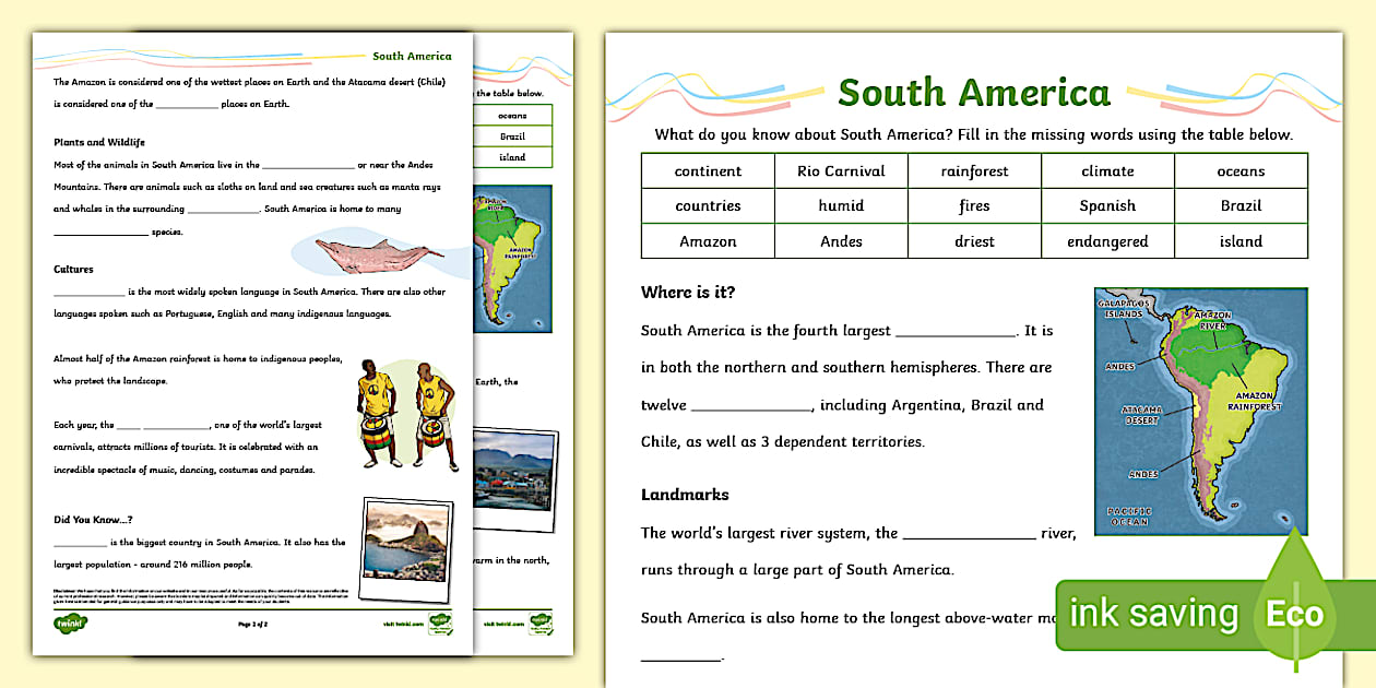 South America Cloze Activity (profesor hizo) - Twinkl