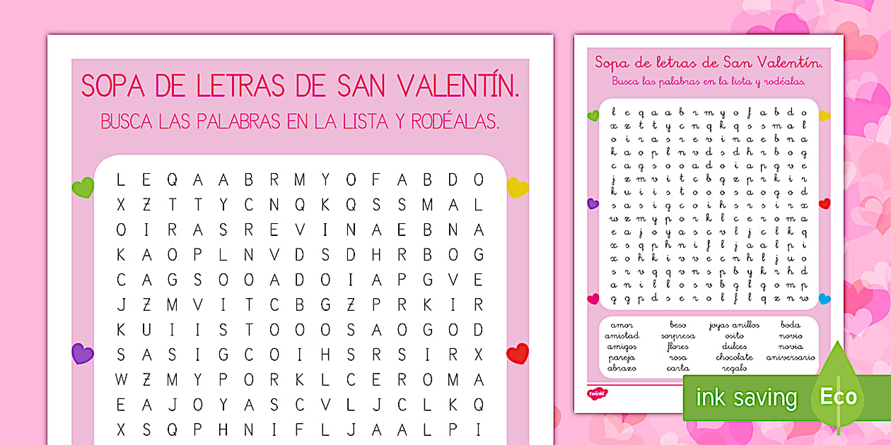 Sopa de letras de San Valentín (teacher made) - Twinkl