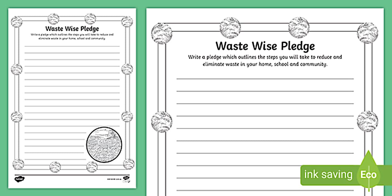 Waste Wise Pledge Worksheet (Hecho por educadores) - Twinkl