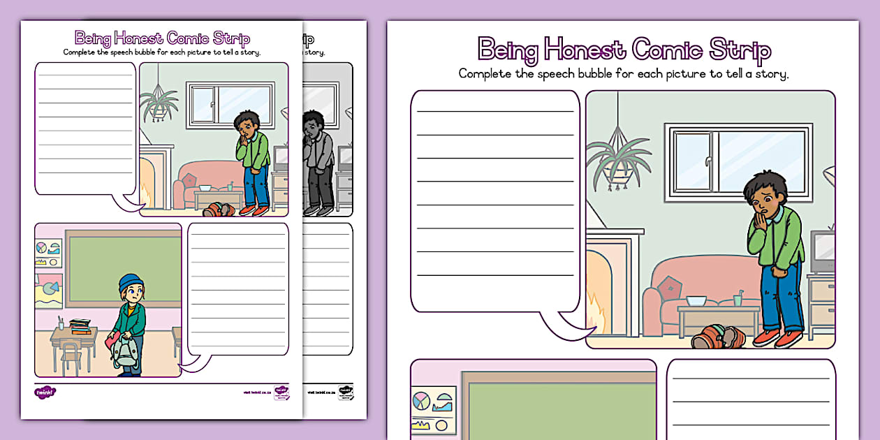 Finish the Being Honest Comic Strip Worksheet (teacher made)