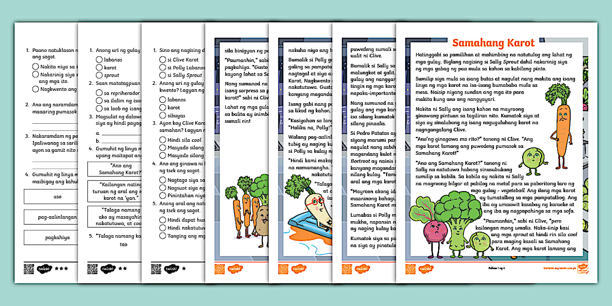 Samahang Karot: Mga Pagsasanay Sa Pagbasa | Grade 1 | Twinkl