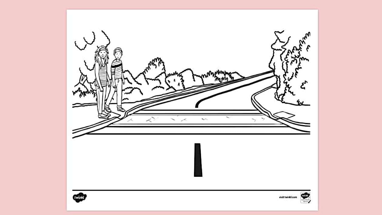 Looking Before Crossing Road Colouring | Colouring Sheets
