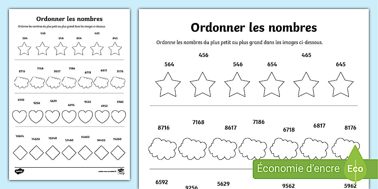 Ordonner les nombres du plus petit au plus grand - Twinkl