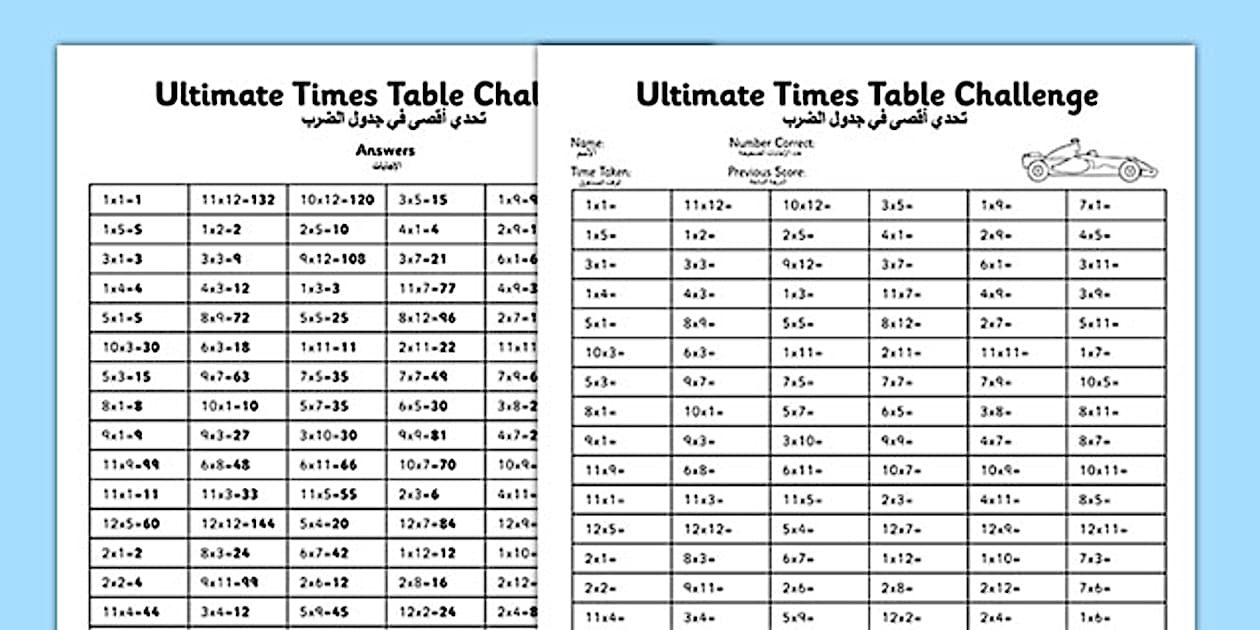 KS2 Ultimate Times Table Challenge Arabic Translation