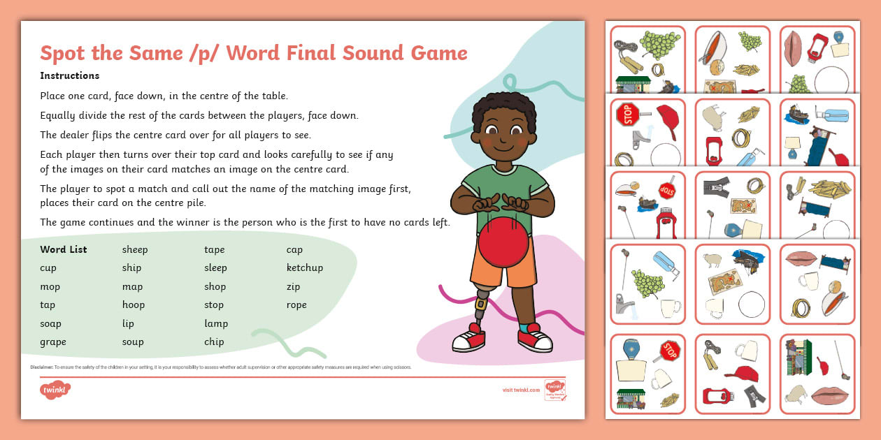 Spot the Same /p/ Word Final Sound Game (teacher made)