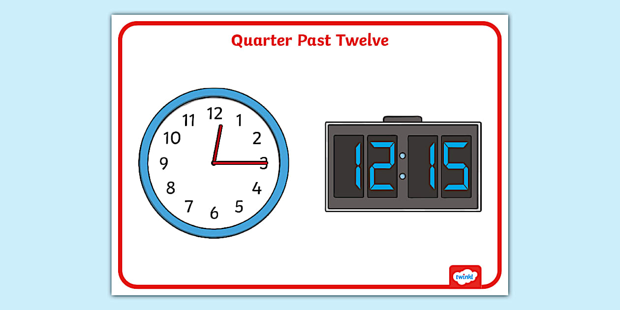 👉 Quarter past Twelve Clock Display Poster (teacher made)