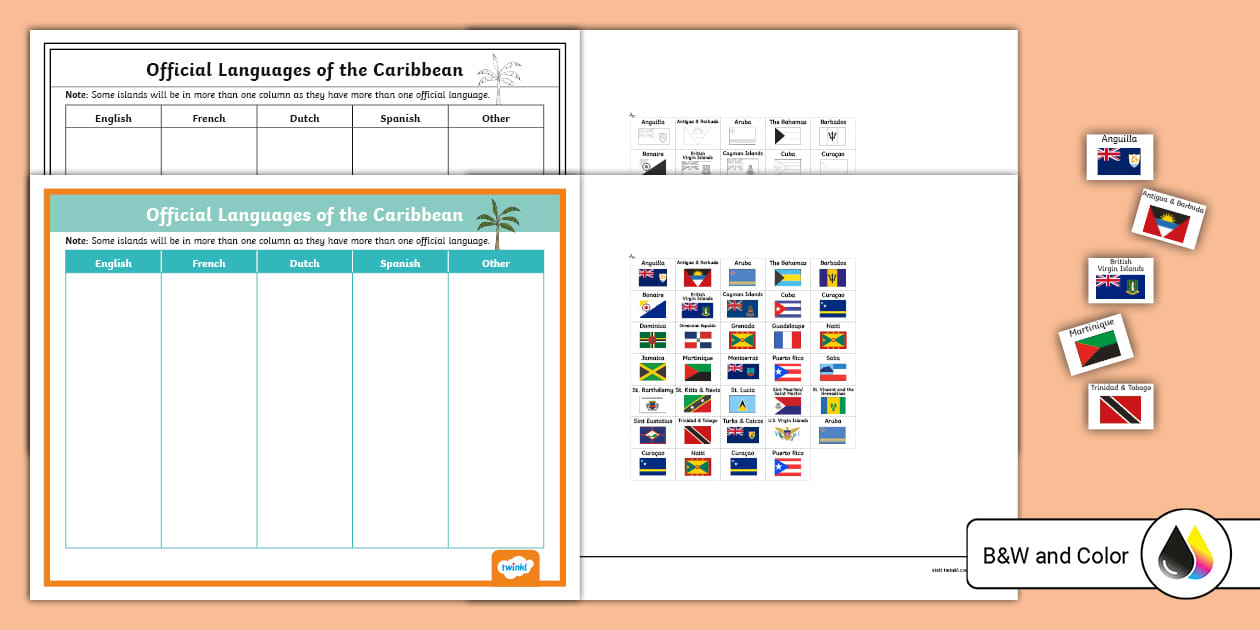 Official Languages of the Caribbean Sorting Worksheet