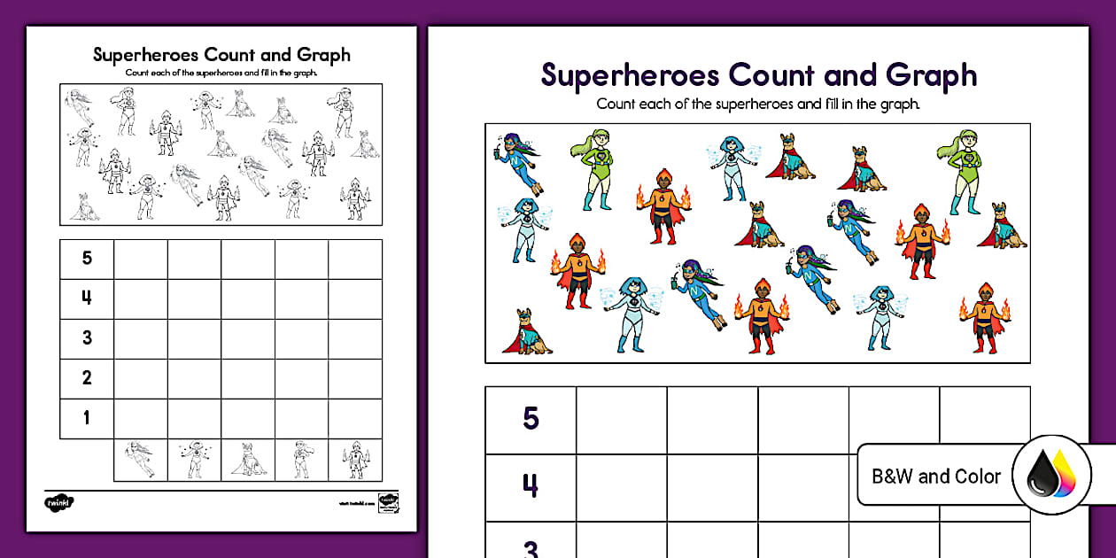 Superheroes Count and Graph Worksheet - Twinkl