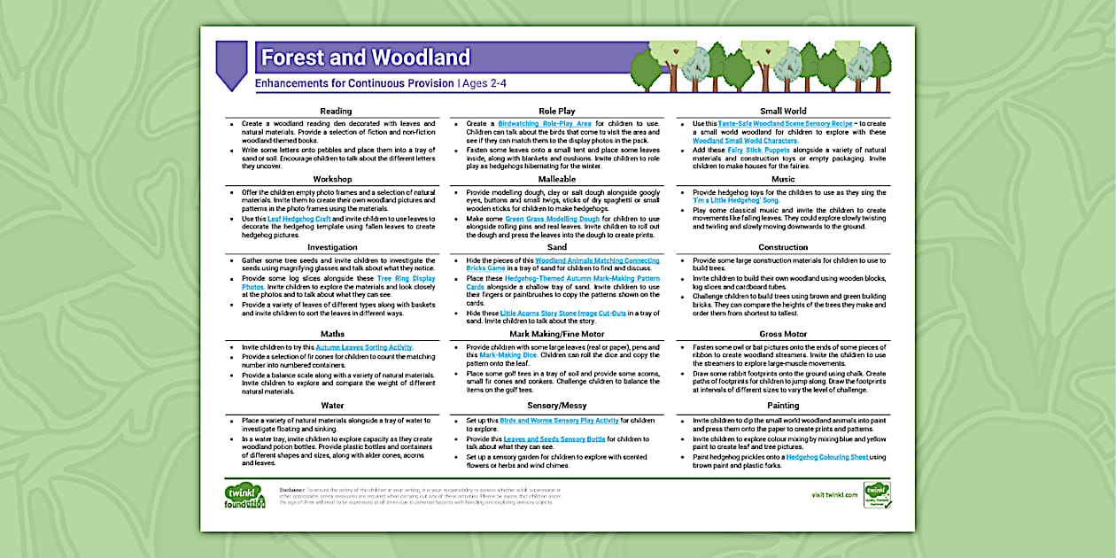 EYFS Forest & Woodland Continuous Provision Planning Age 2-4