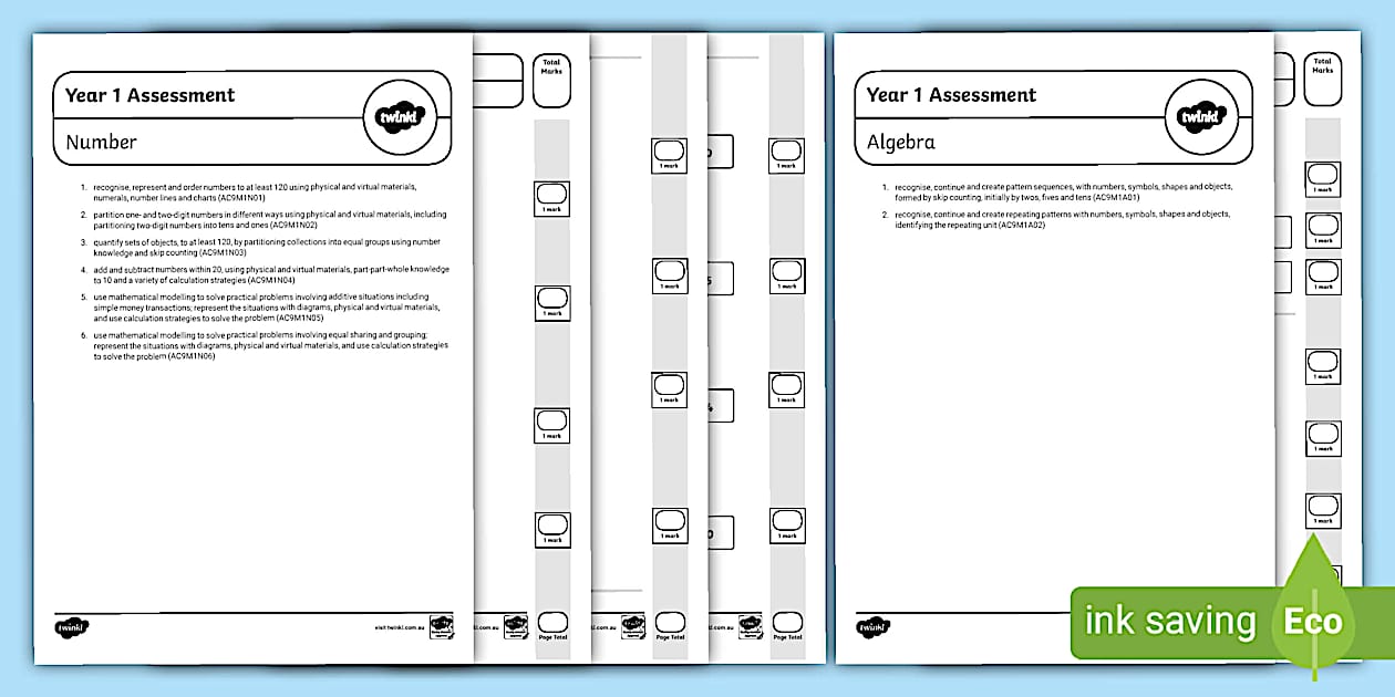 Year One Number and Algebra Assessment Pack-Australia