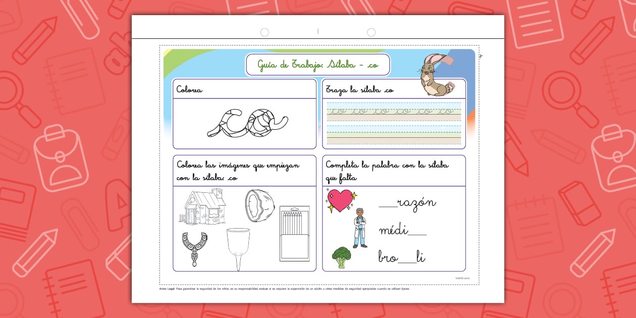 Guía de Trabajo: Sílaba - co (teacher made) - Twinkl