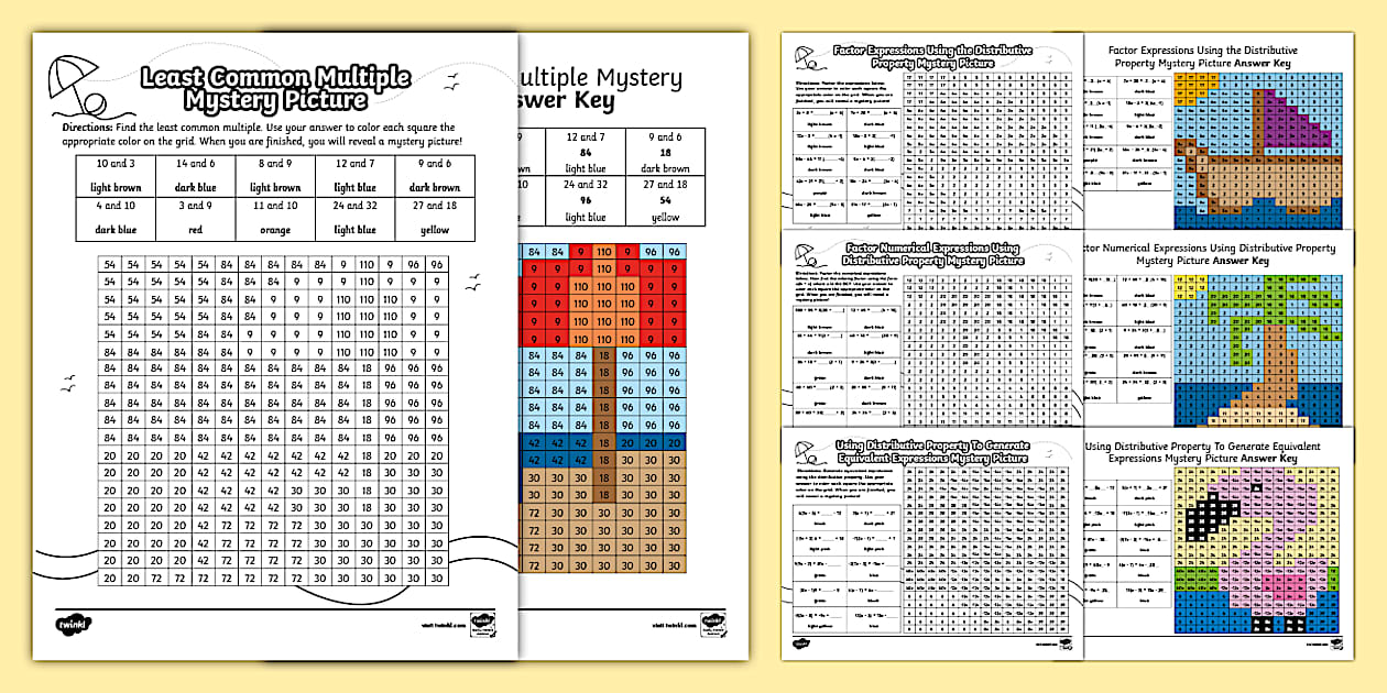 Sixth Gr Common Factors and Multiples Mystery Picture Pack