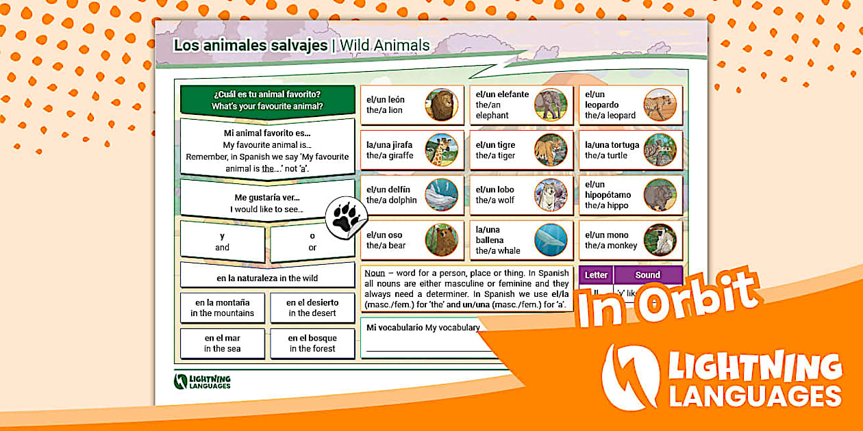 👉 Lightning Languages Spanish Wild Animals Knowledge Organiser
