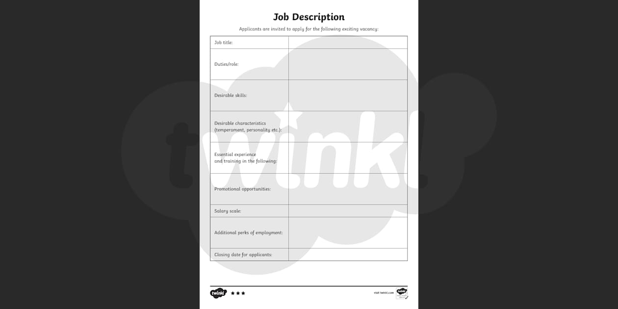 job description examples ks2