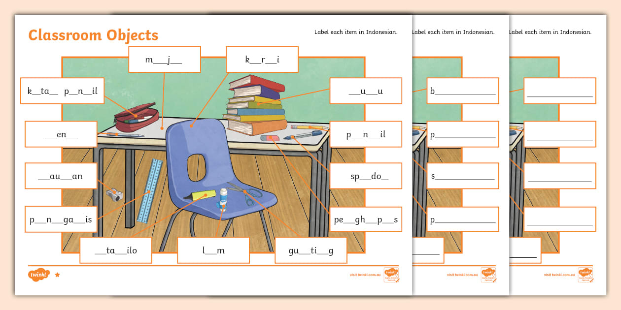 Classroom Objects - Differentiated Labelling Activity