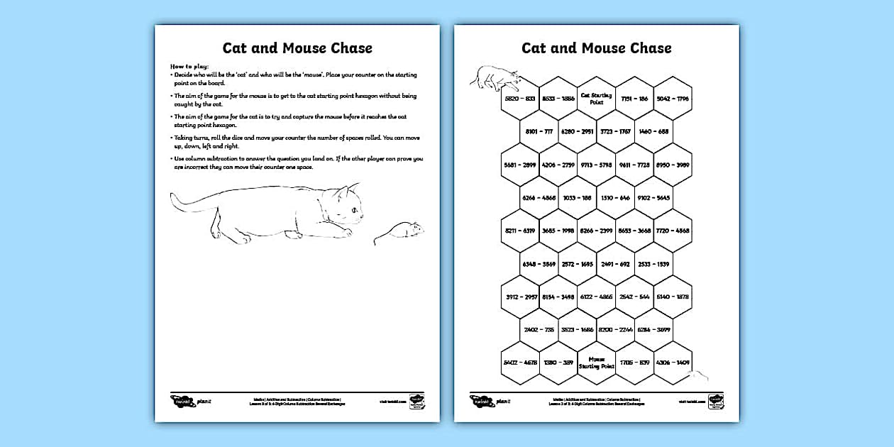 Editable Cat and Mouse Chase Subtraction Game (teacher made)