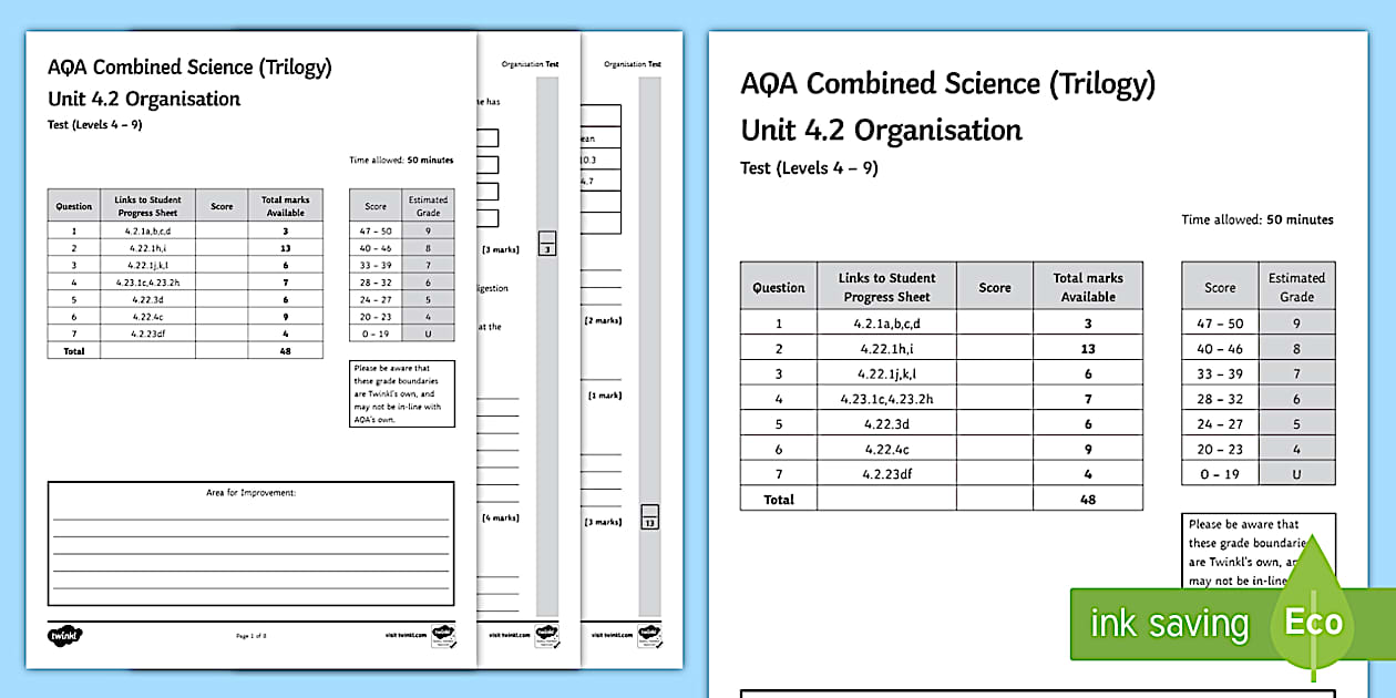 AQA Style Biology (Combined) Paper: Unit 2 Organisation