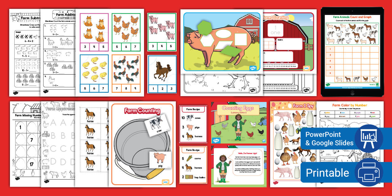 Farm Math Activity Pack for PK-K (teacher made) - Twinkl