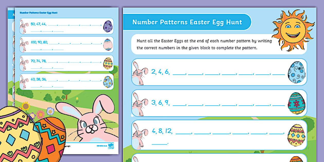 Number Pattern Easter Egg Hunt Activity Sheet (teacher made)