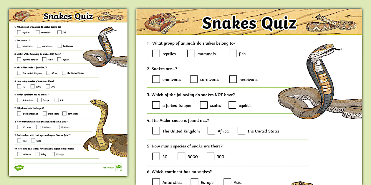 Snakes General Knowledge Quiz (teacher made) - Twinkl