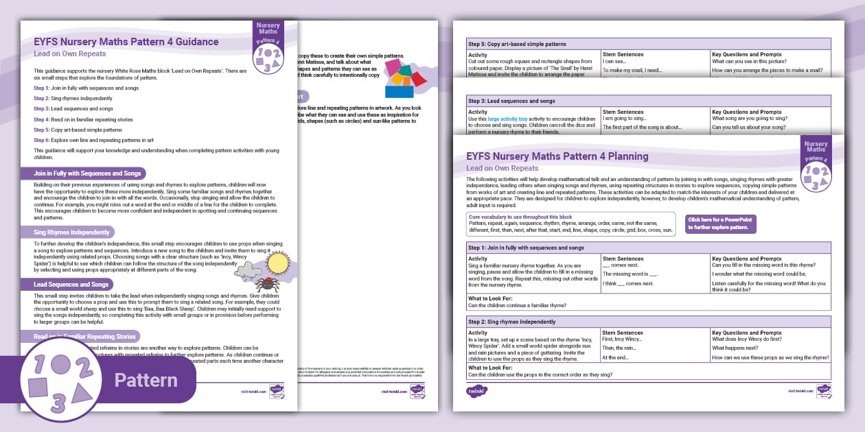 EYFS Nursery Maths Pattern Planning: Lead on Own Repeats
