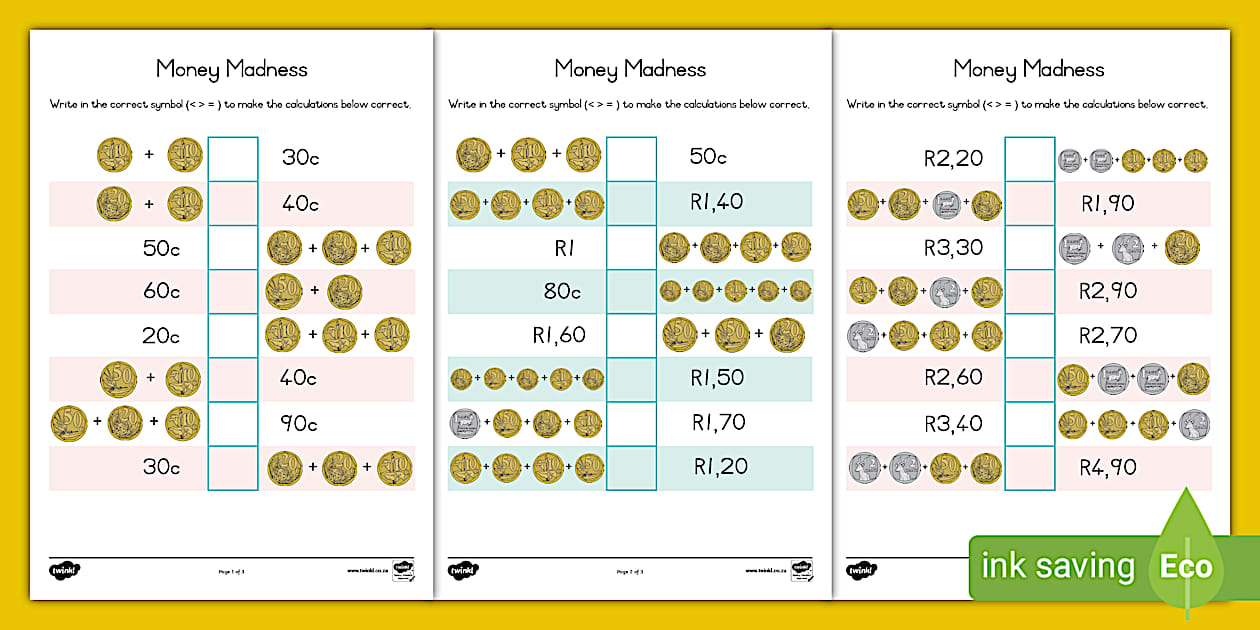 South African Money Madness Worksheet (teacher made)