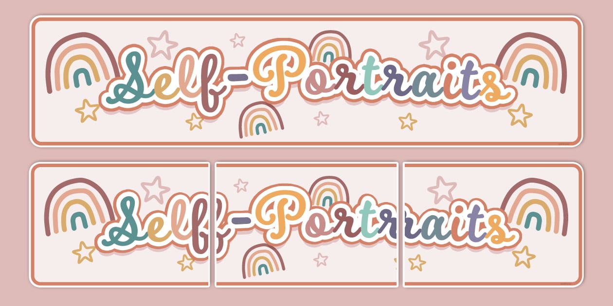 Muted Rainbow Themed Self-Portraits Display Banner - Twinkl