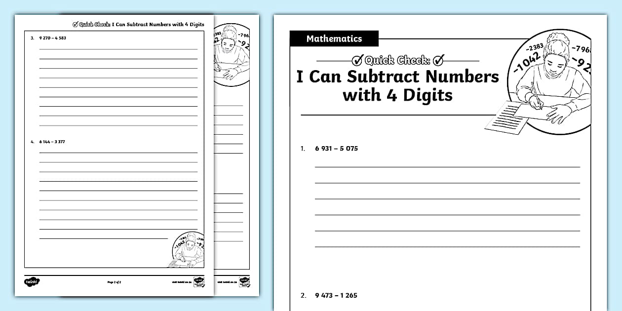 Quick Check: I Can Subtract Numbers with 4 Digits Activity Sheet