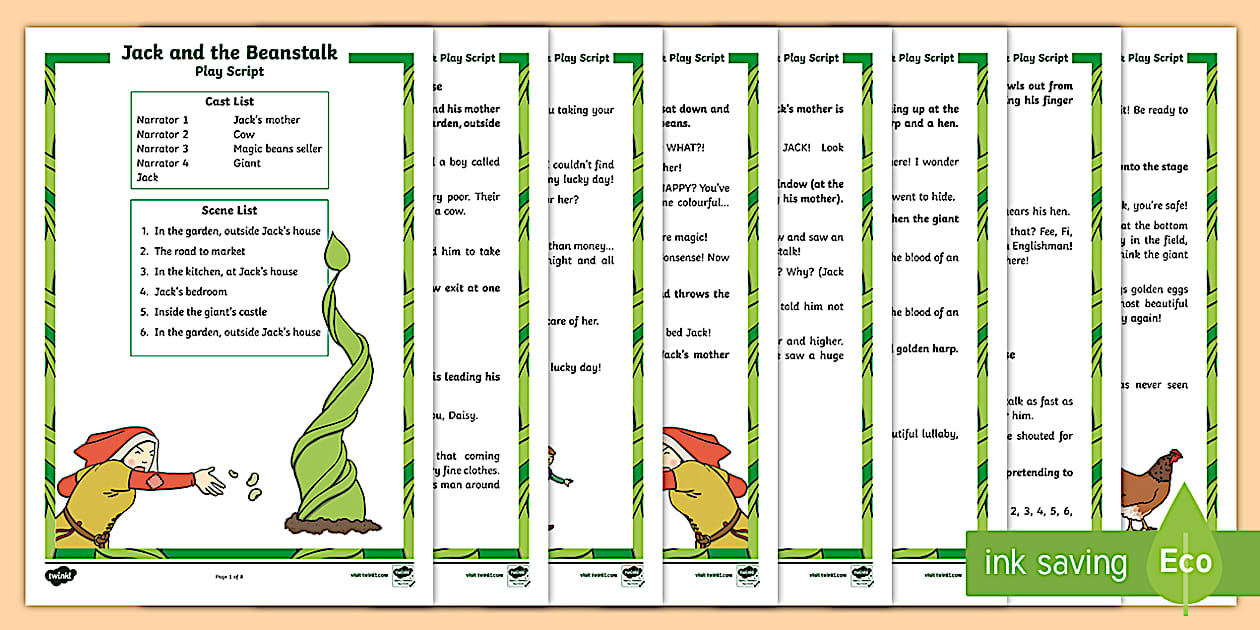 Editable KS1 Jack and the Beanstalk Play Script - Twinkl