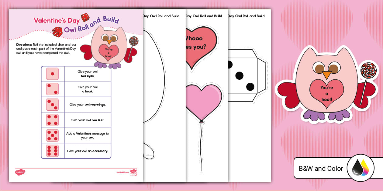 Valentine's Day Owl Roll and Build Activity - Twinkl