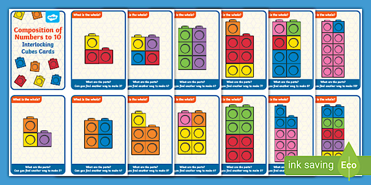Editable Composition Of Numbers To 10 Interlocking Cubes Cards
