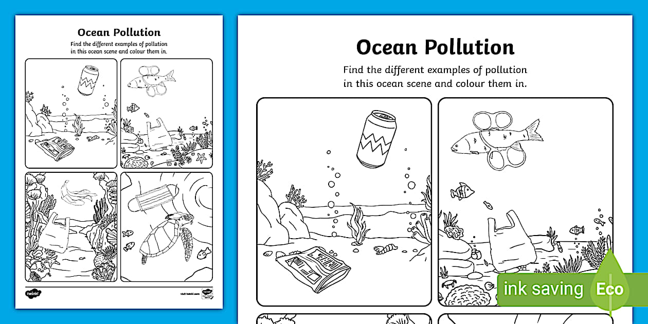 KS1 Ocean Pollution Find and Colour Activity - Twinkl