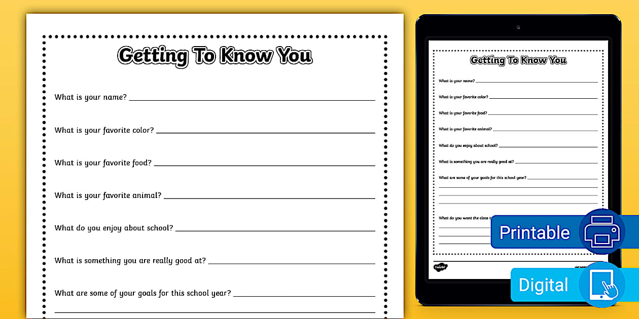 Getting To Know You Interview Worksheet (teacher made)