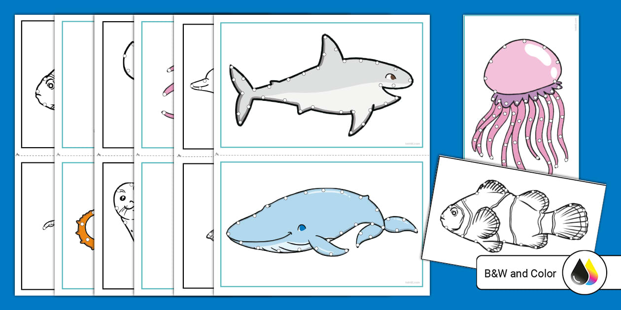 Early Childhood Ocean Animals Busy Bag Lacing Cards - Twinkl
