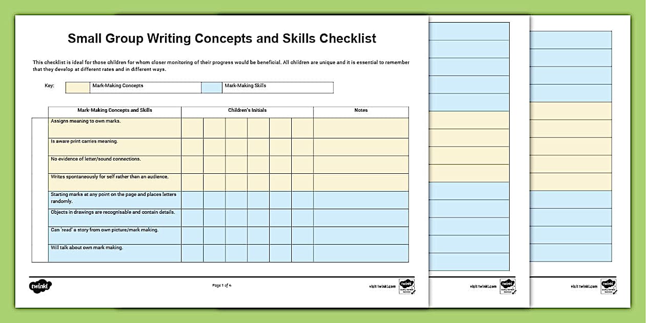 EYFS Developing Early Writing Small Group Checklist - Twinkl